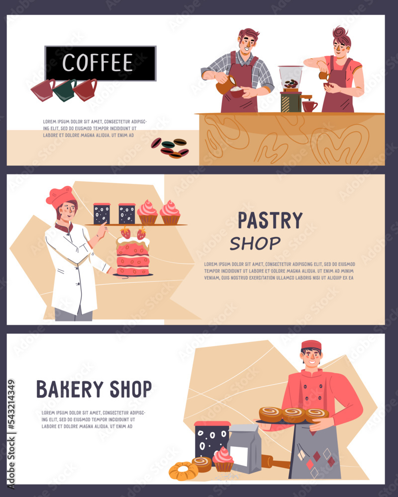 Flyer or posters set for bakehouse and cake shop. Bakery and ...
