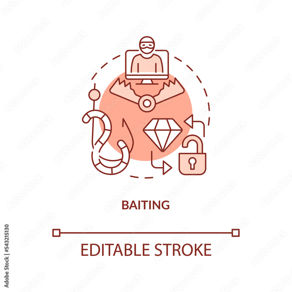 Baiting attack terracotta concept icon. Lure victim. Social engineering ...