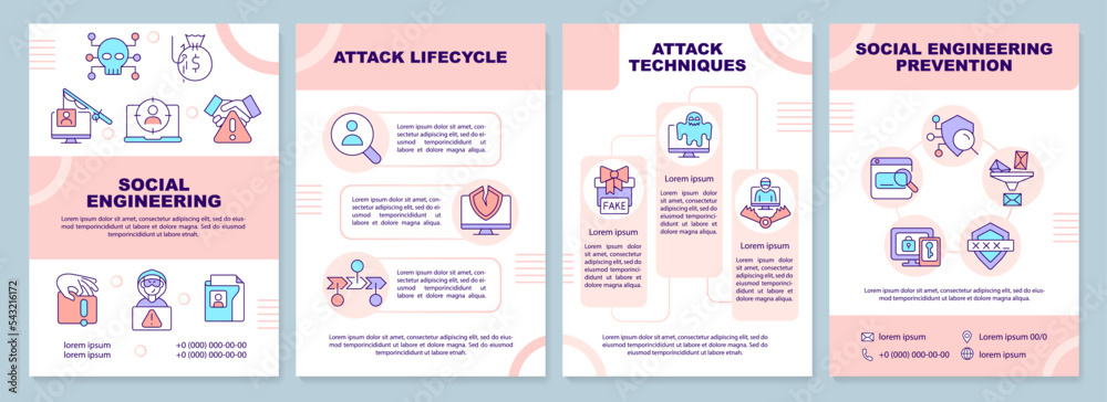 Cybercrime and social engineering pink brochure template. Leaflet ...