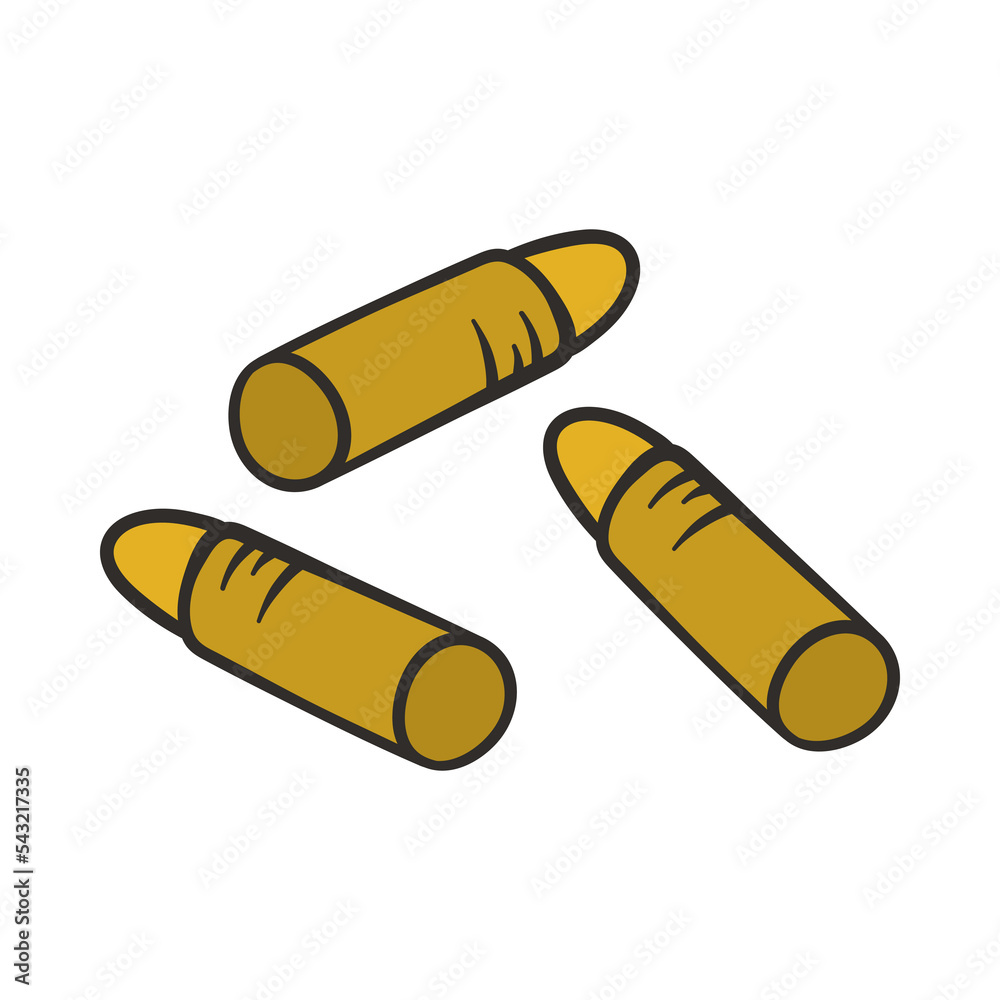 Military gold bullets doodle cartoon illustration. Three full metal ...