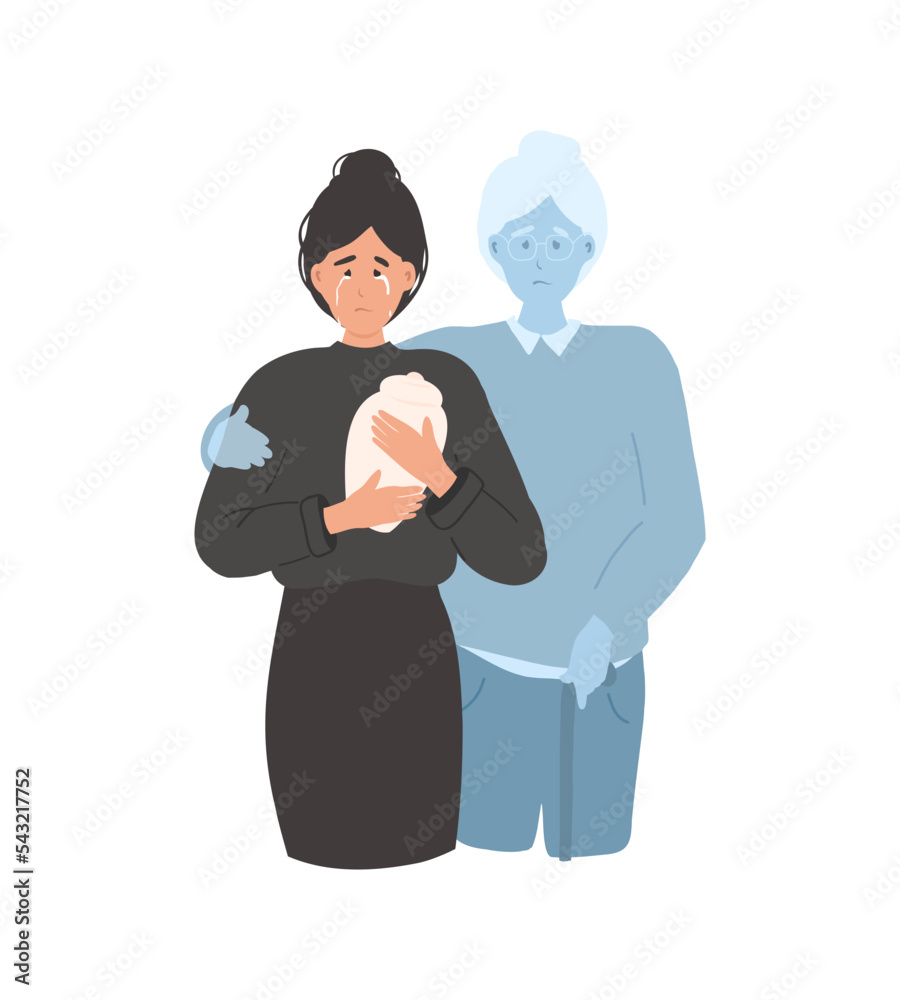 Death, grief, pain, loss concept. Woman mourning loss of loved mother ...