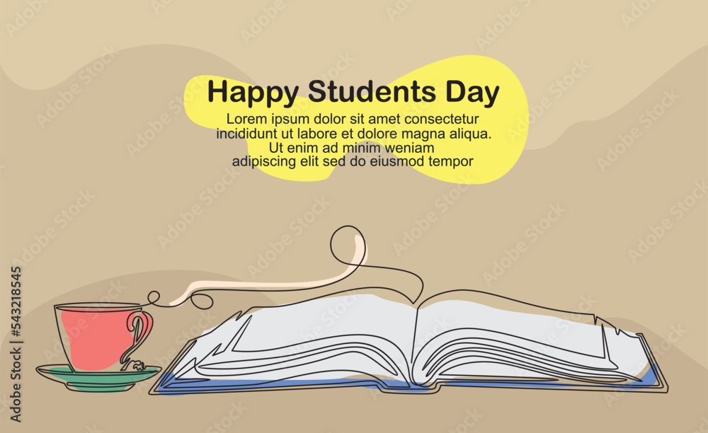 Happy students Day! Continuous one single line drawing of book. Stock ...
