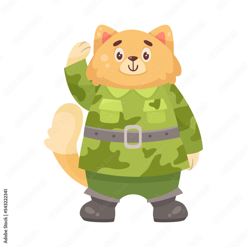 Vetor de Cute cat cartoon character in camouflage cartoon illustration ...