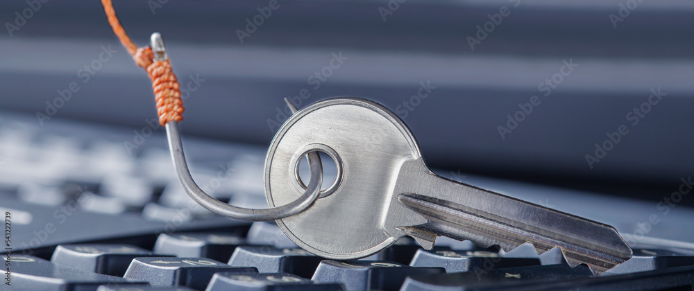 phishing, hacking personal data and money , key and hook on computer keyboard. Stock Photo ...