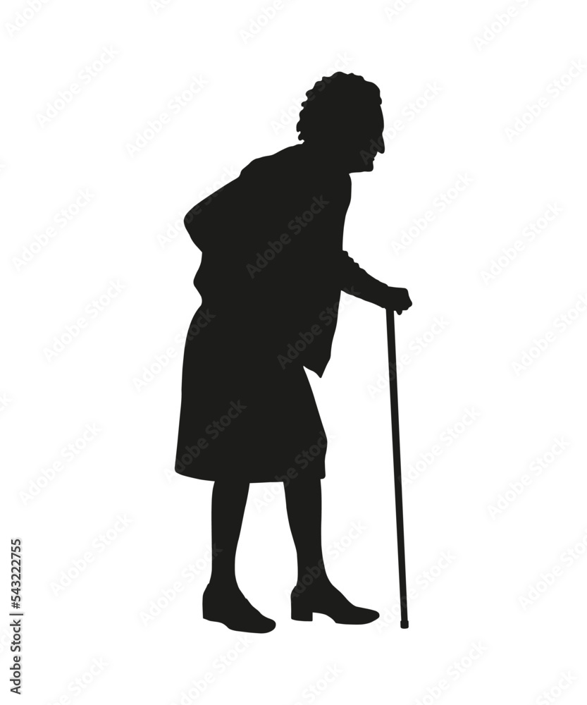 Elderly women stooped silhouette vector illustration. Stock Vector ...