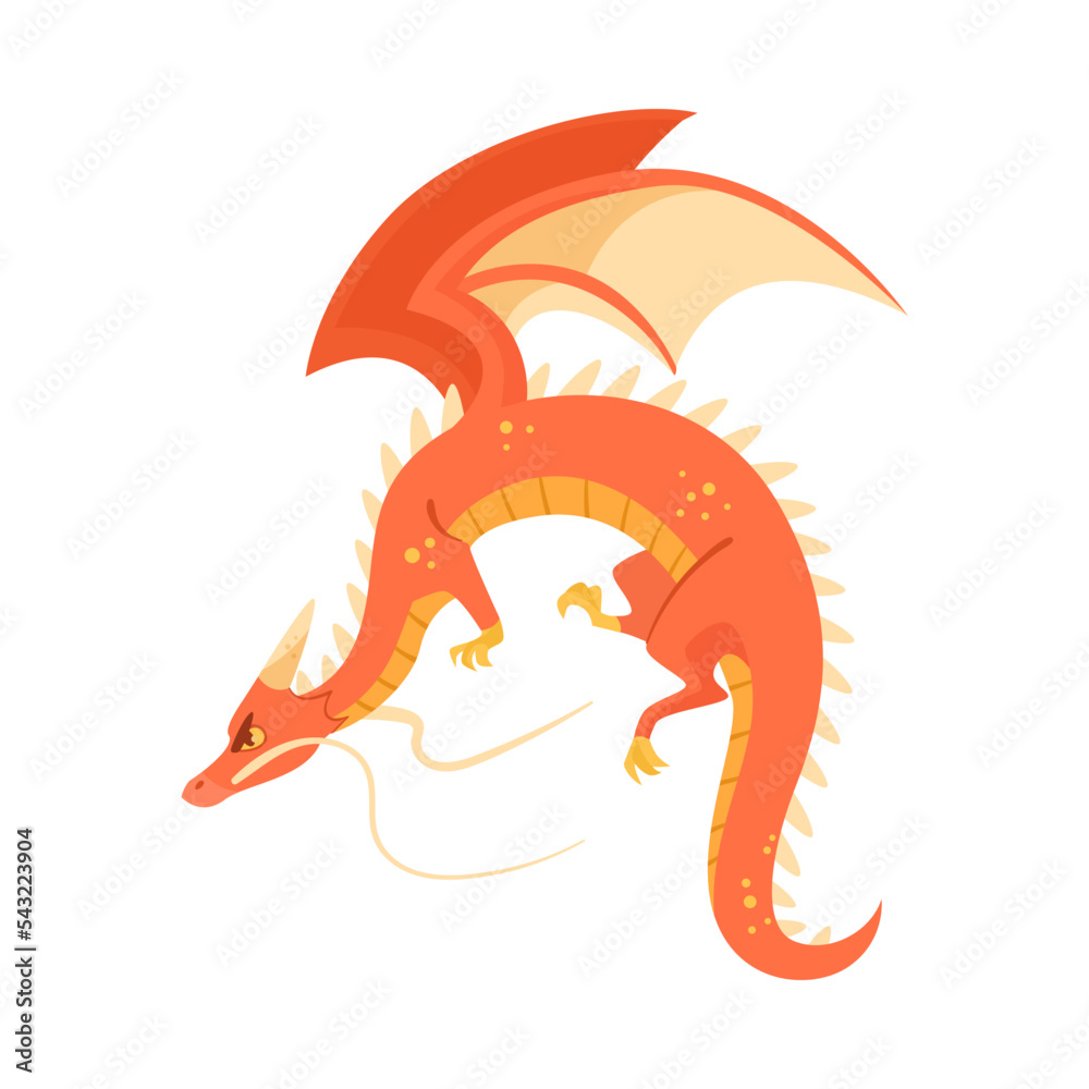 Red dragon flying and fighting cartoon illustration. Cute magical ...