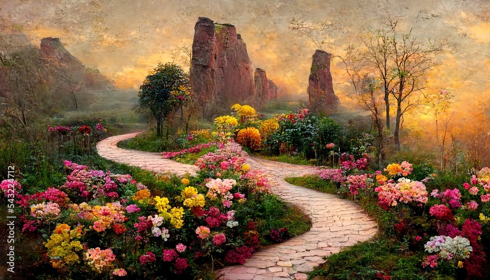 Garden of Eden pathway in the untouched nature landscape Stock イラスト ...