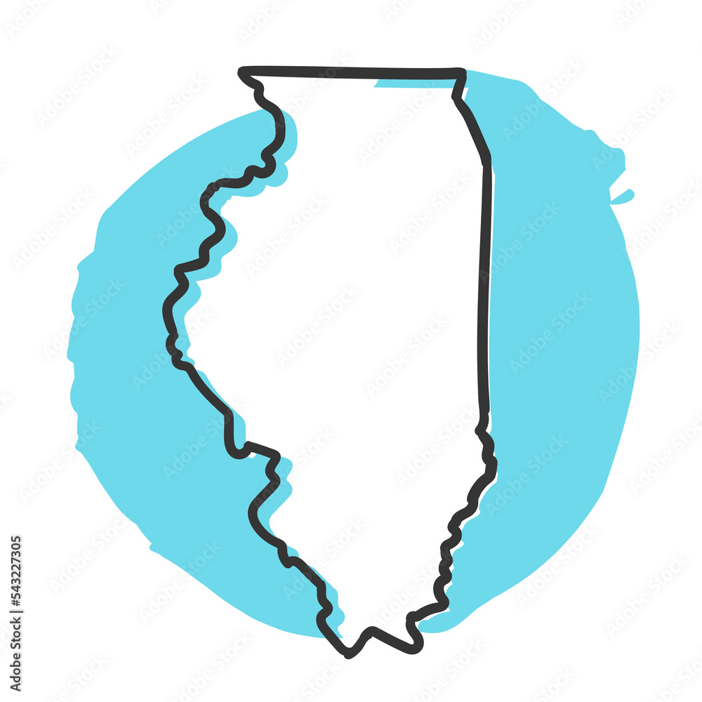 Illinois, USA Map Traditional Doodle. Icons Sketch Hand Made. Design ...