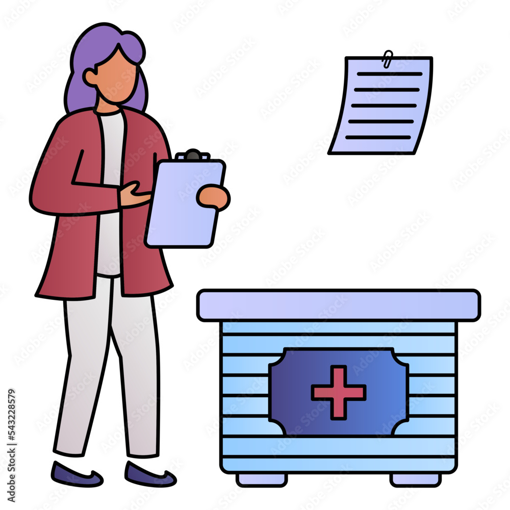 Medical Center Front Desk Concept, Office Admin Holding Reports Vector ...