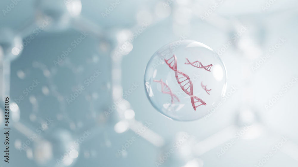 DNA in side collagen bubble and Vitamin illustration isolated on soft ...