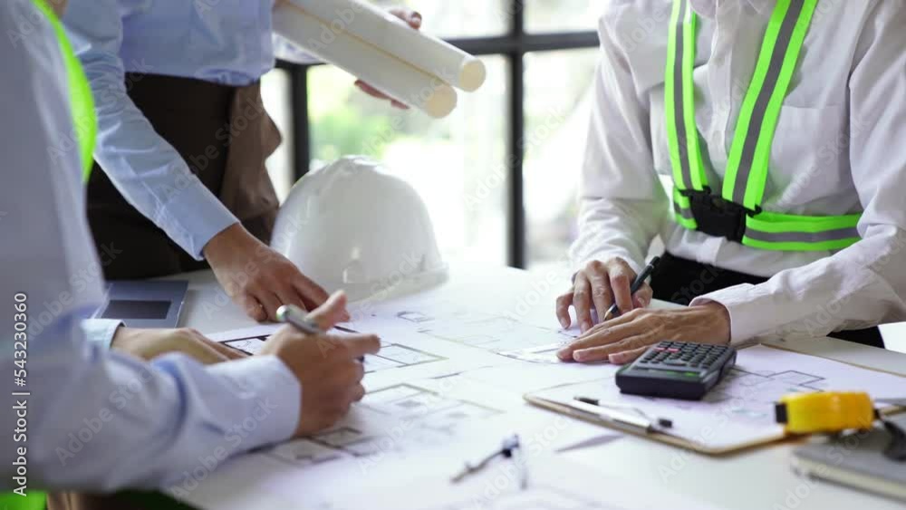 Architecture Engineer Teamwork Meeting, Drawing and working for ...