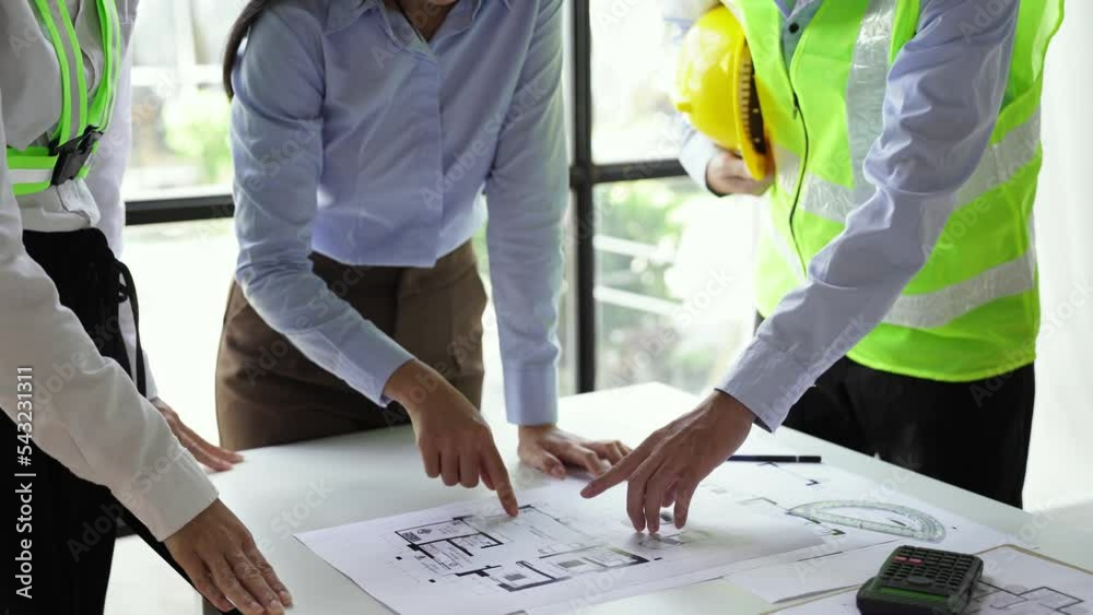Architecture Engineer Teamwork Meeting, Drawing and working for ...