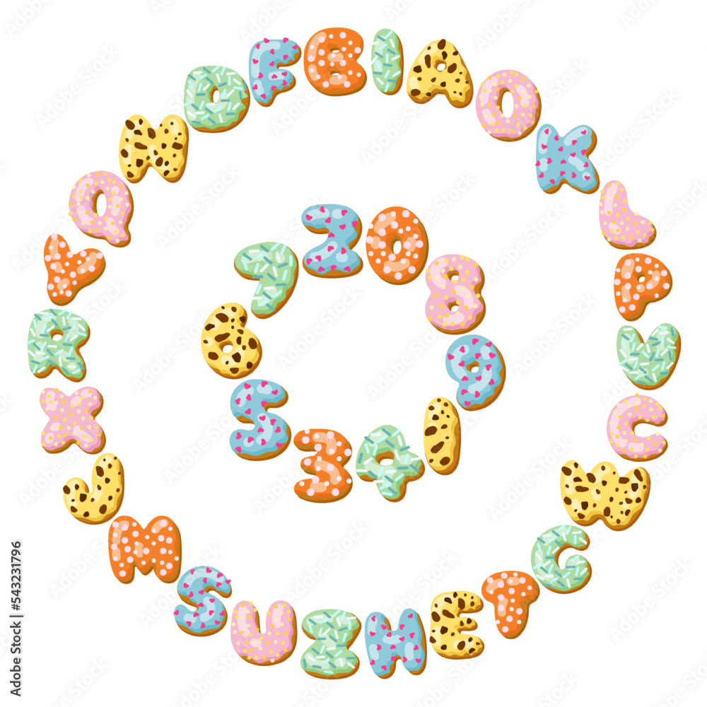 Round pattern with donut letters and numbers vector illustration ...