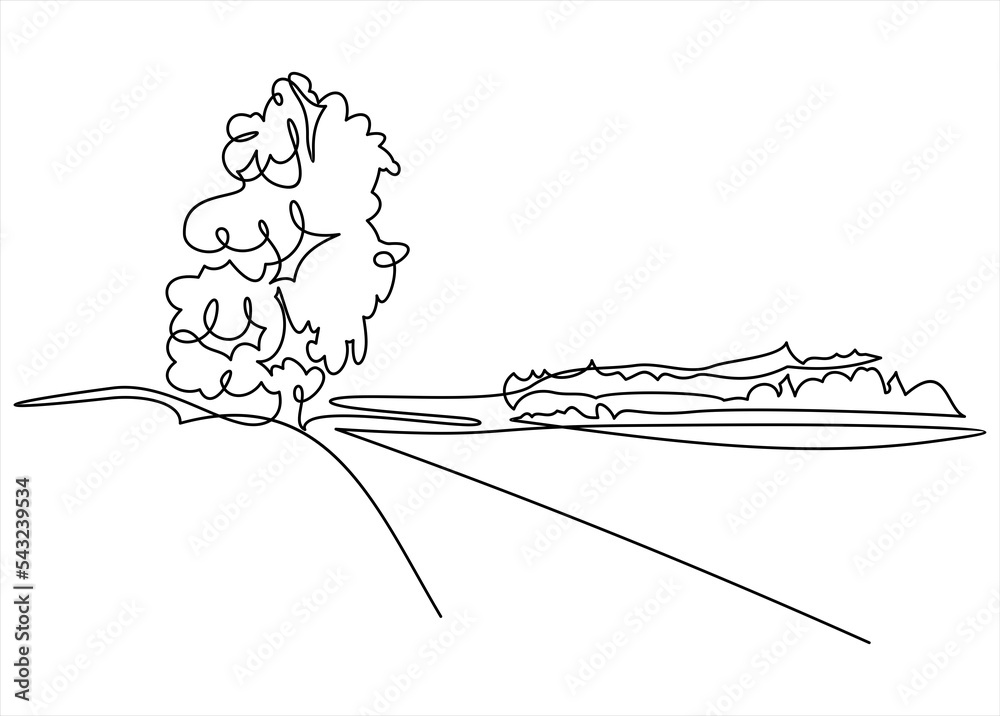 continuous one line drawing of nature tree illustration Stock ...
