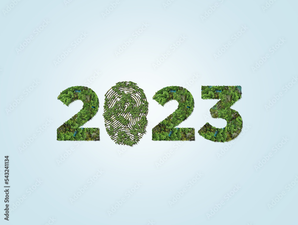 Green earth 2023. New Year 2023 green finger print and save our planet ... Green earth 2023. New Year 2023 green finger print and save our planet ...