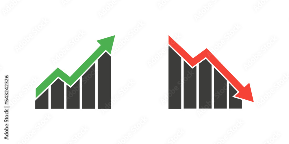 Graph vector icons. A graph with an up or down arrow. . Profit rising ...
