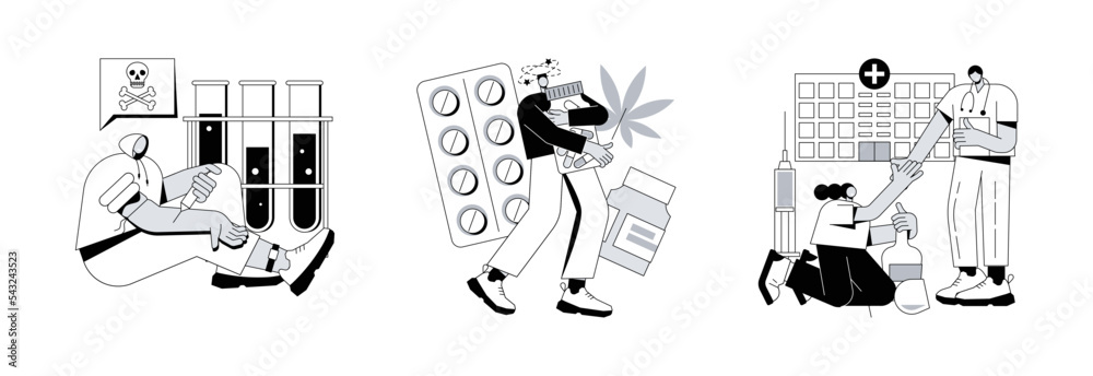 Drug addiction abstract concept vector illustration set. Drug ...