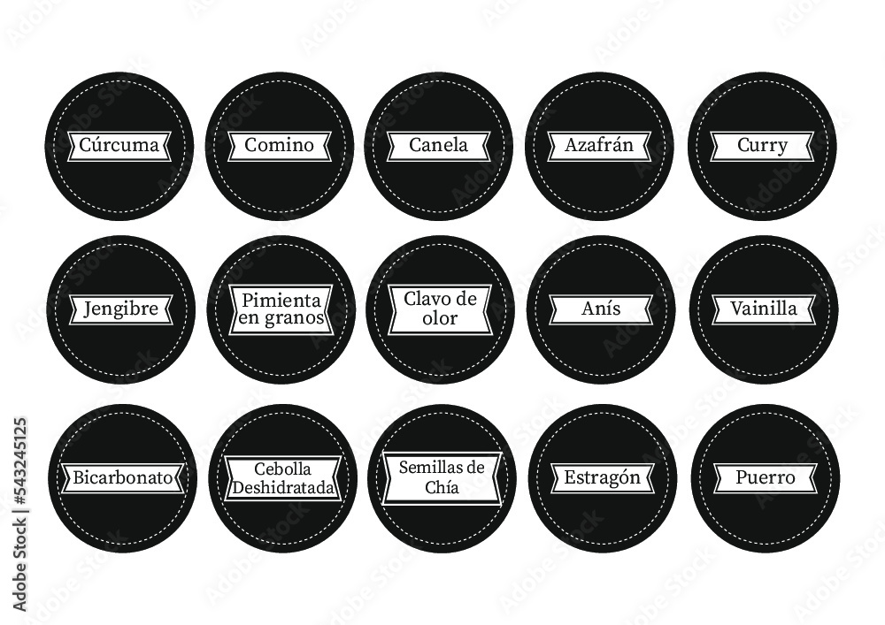 Etiquetas para condimentos, especieros, Rótulos, pegatina, insignia ...