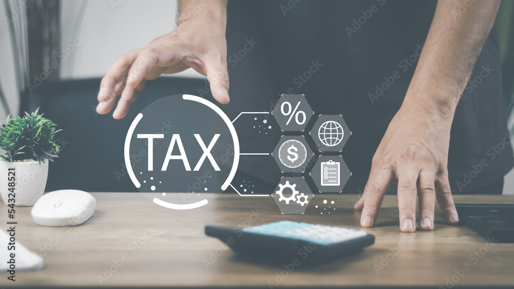 e-tax Invoice conceptman's hand is building a including debit note ...