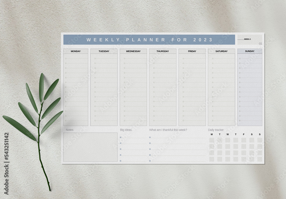 Desk Weekly Planner 2023 Layout Stock Template | Adobe Stock