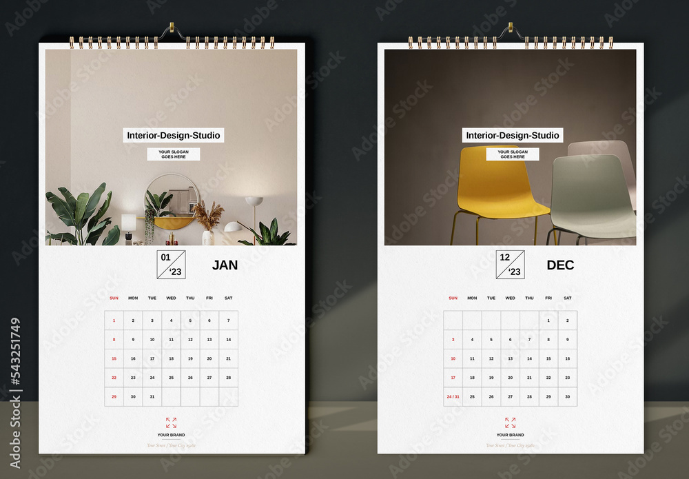 Interior Design Wall Calendar 2023 Layout Stock Template | Adobe Stock