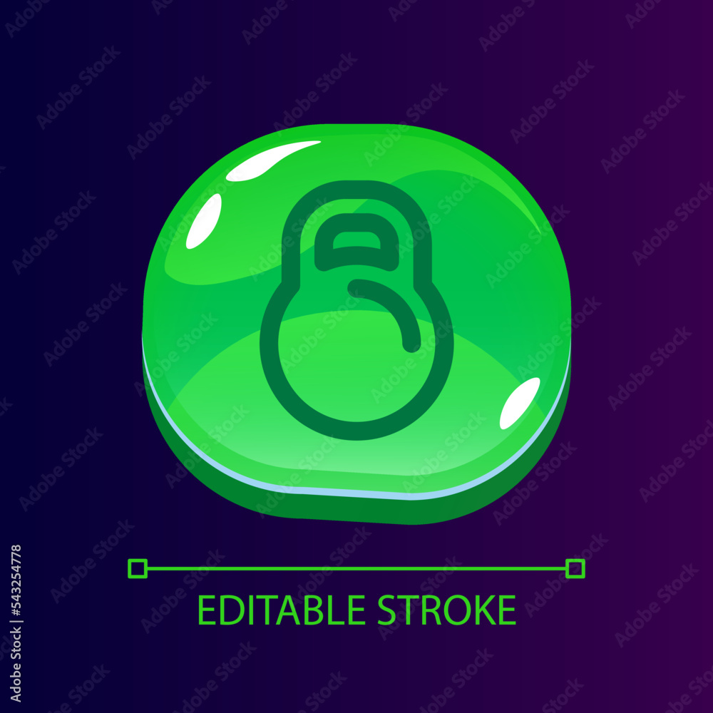 Kettlebell glossy ui button with linear icon. Goods for powerlifting ...