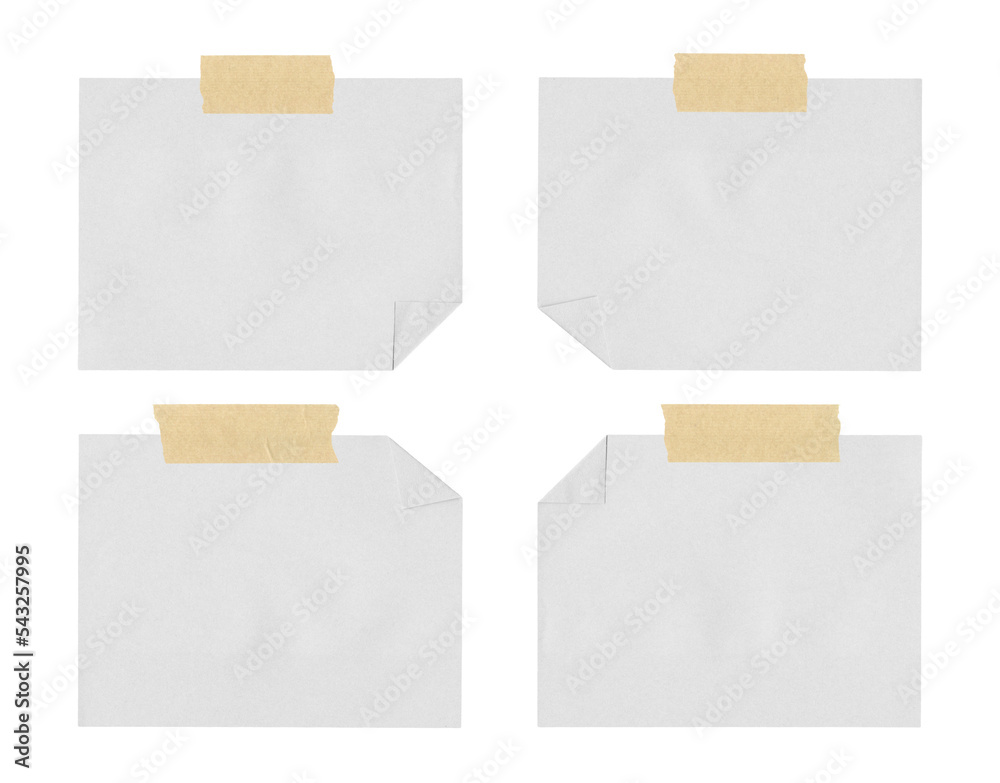 Set of realistic paper notes with adhesive tape on transparent ...
