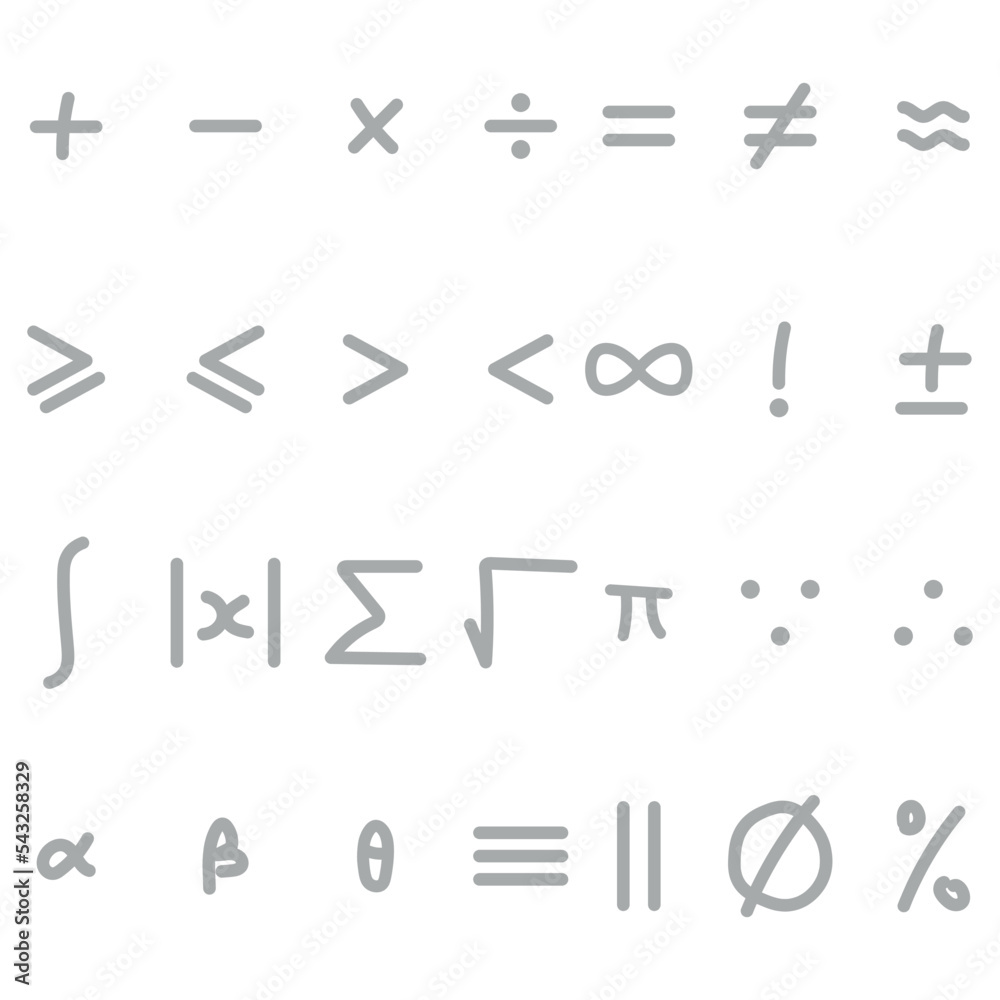 Basic symbols in mathematics. math symbol handwriting. Plus, minus ... Basic symbols in mathematics. math symbol handwriting. Plus, minus ...