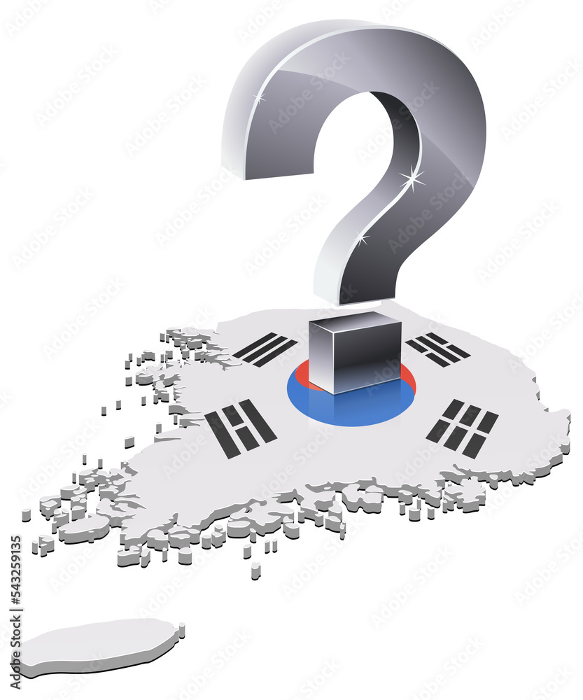 3D map of South Korea in the colors of the South Korean flag or a ...