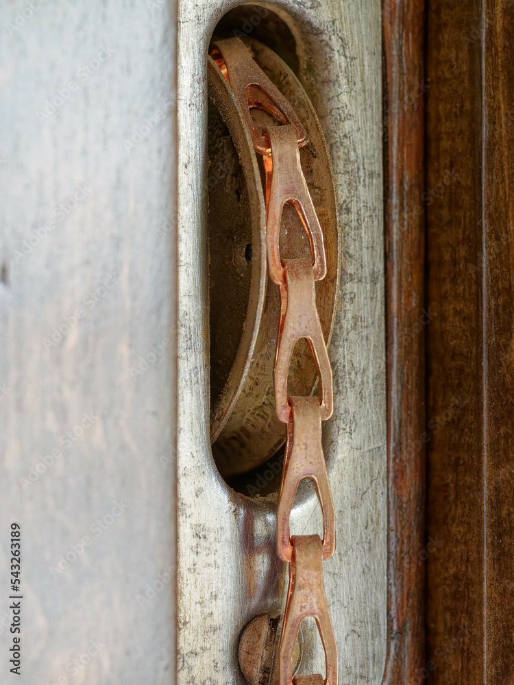 Restored chain and pulley for vintage double-hung windows in bungalow ...