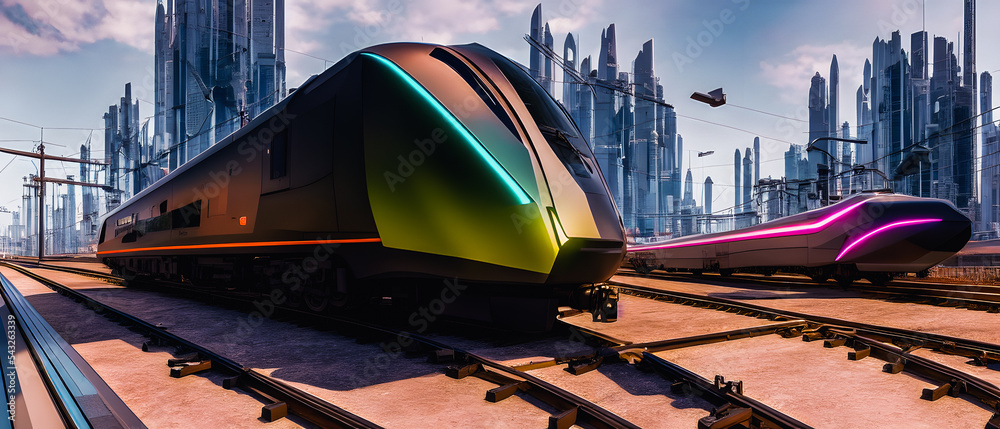 Artistic concept illustration of a futuristic train, background ...