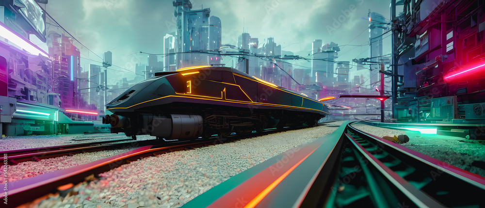 ภาพประกอบสต็อก Artistic concept illustration of a futuristic train ...