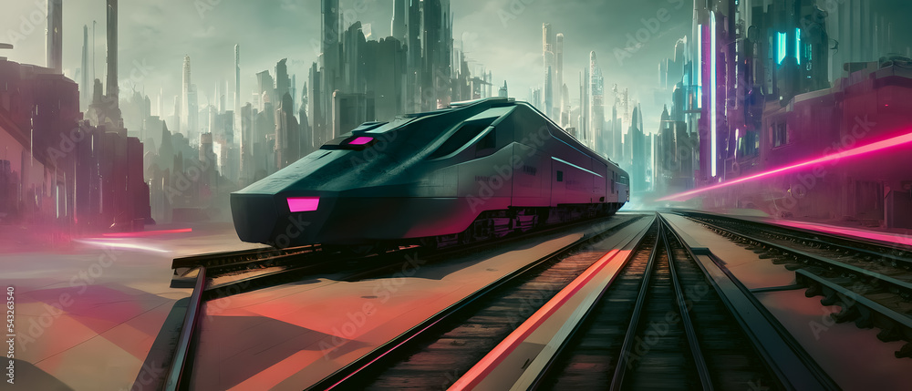 Artistic concept illustration of a futuristic train, background ...