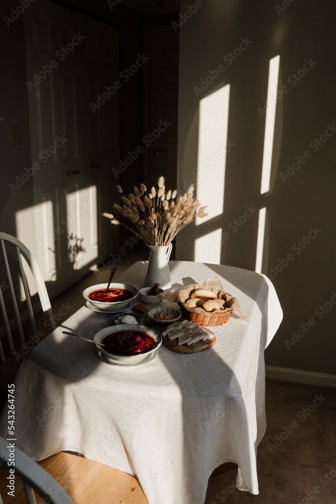 Borsch - Ukrainian national dish. Ukrainian cuisine - salo, onion ...
