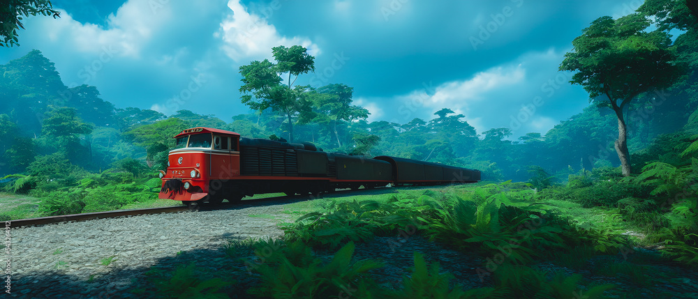 Artistic concept painting of a beautiful train, background illustration ...