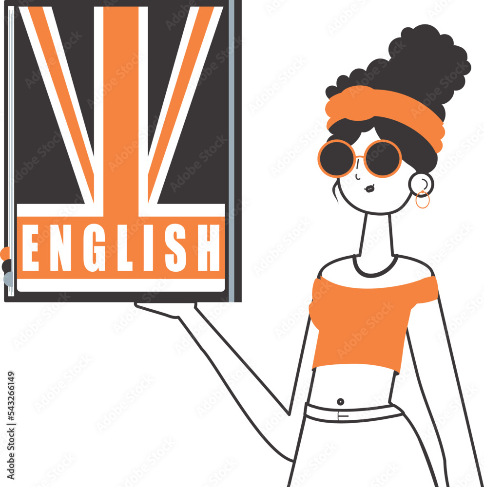 English teacher. The concept of learning English. Line art style ...