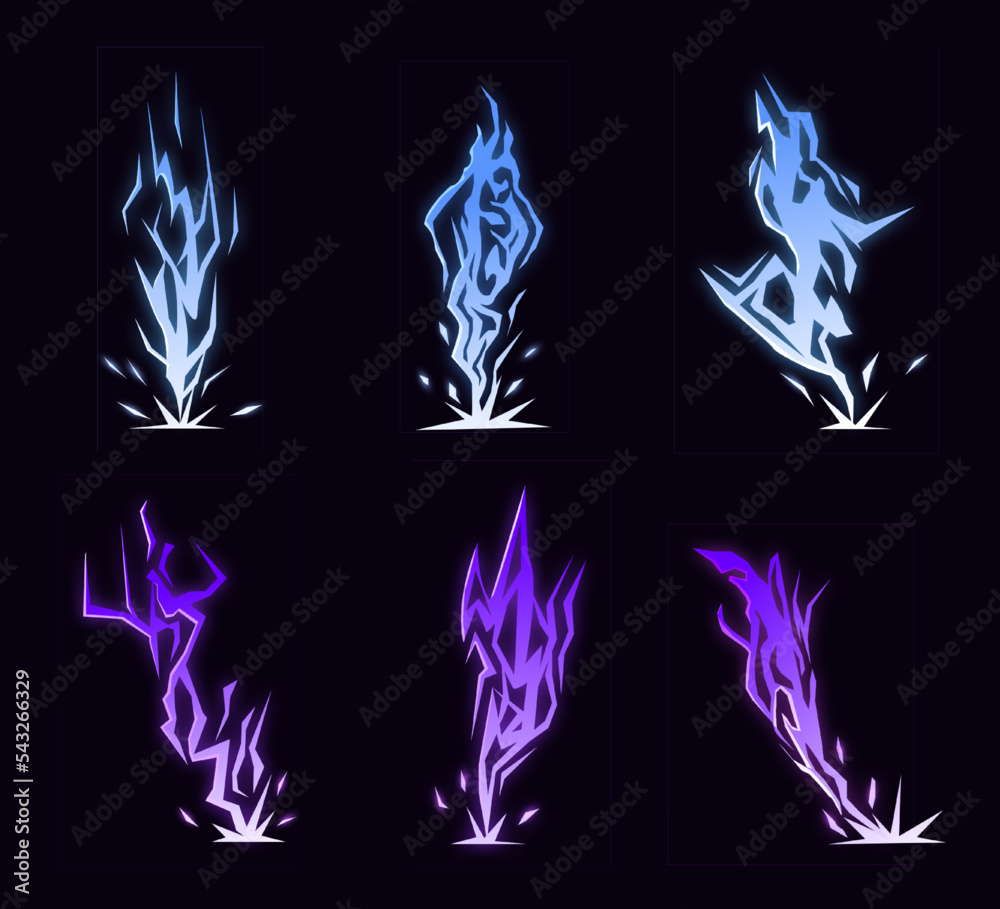 Lightning animation set with sparks. Cartoon lightning effect ...