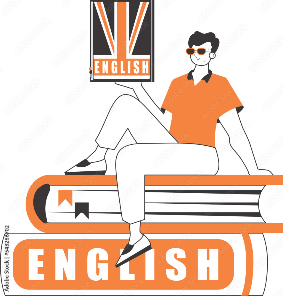 Male English teacher. The concept of learning a foreign language. Line ...