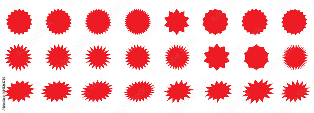 Set of vector red starburst, sunburst badges. Shopping labels ...