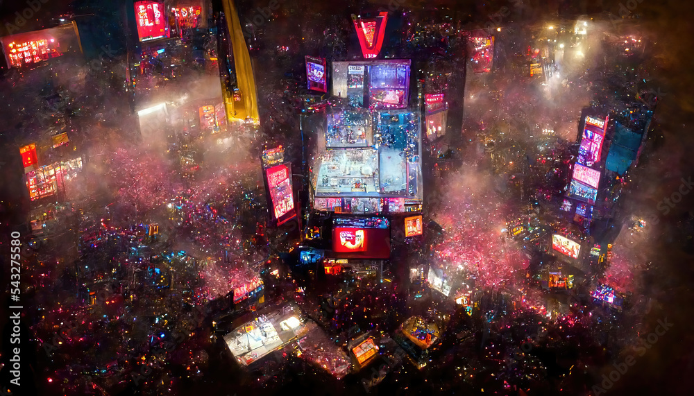 AI generated image of an aerial view of New York's Times Square on New ...