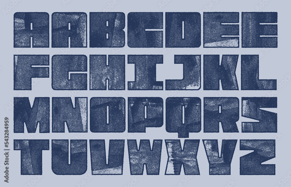 Square Textured Font with Rough Halftone Texture. Stock Vector | Adobe ...