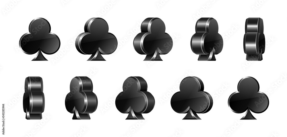 Set of Clubs suit cards. The suit of playing cards is rotated at ...