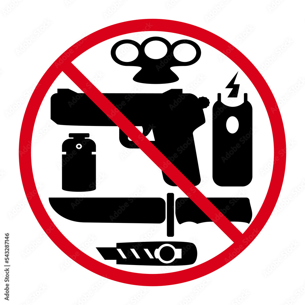 No weapons sign on red round, prohibition icon with symbols of knife ...