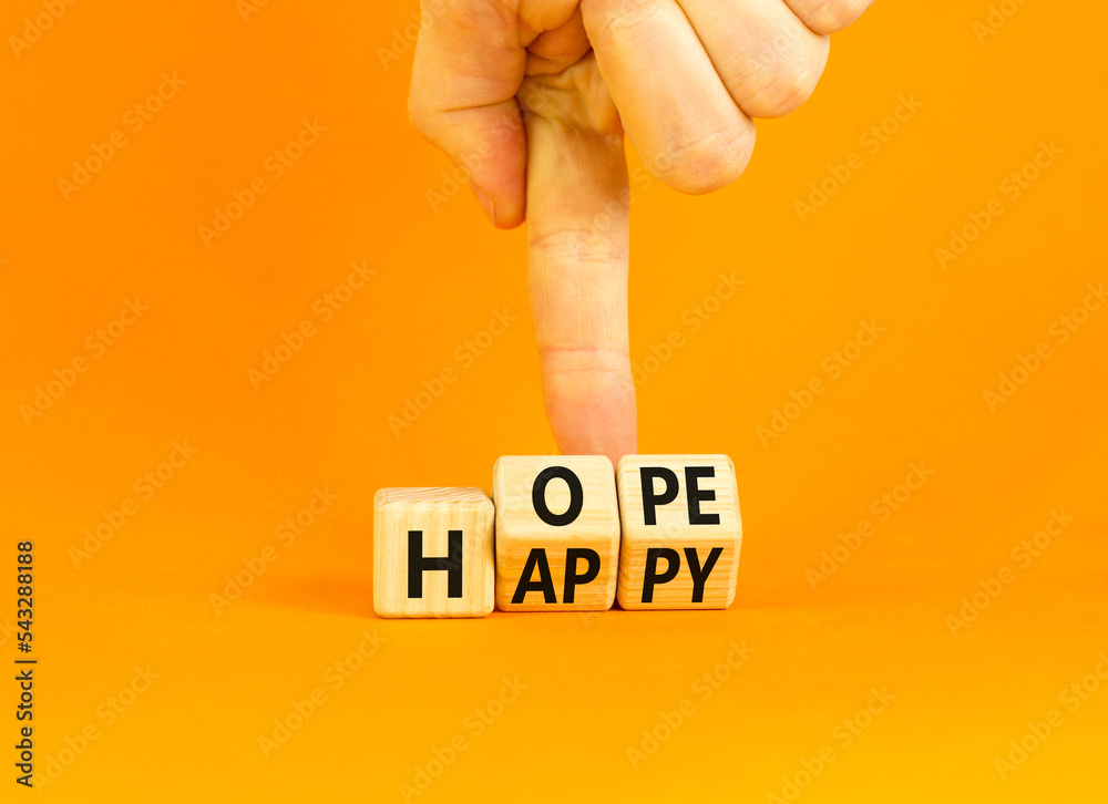 Hope and happy symbol. Concept words Hope and Happy on wooden cubes ...