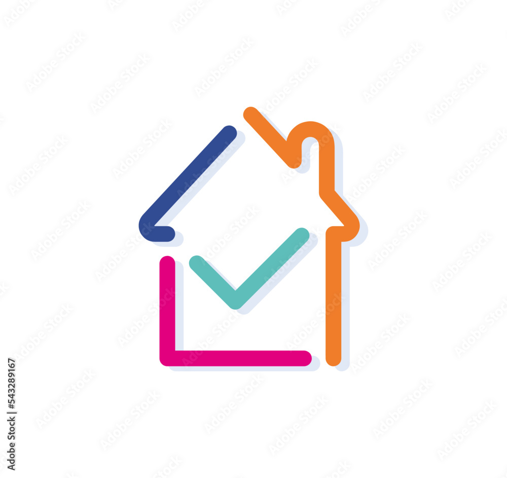 Abstract colorful house and check mark logo-icon. Modern lines with new ...