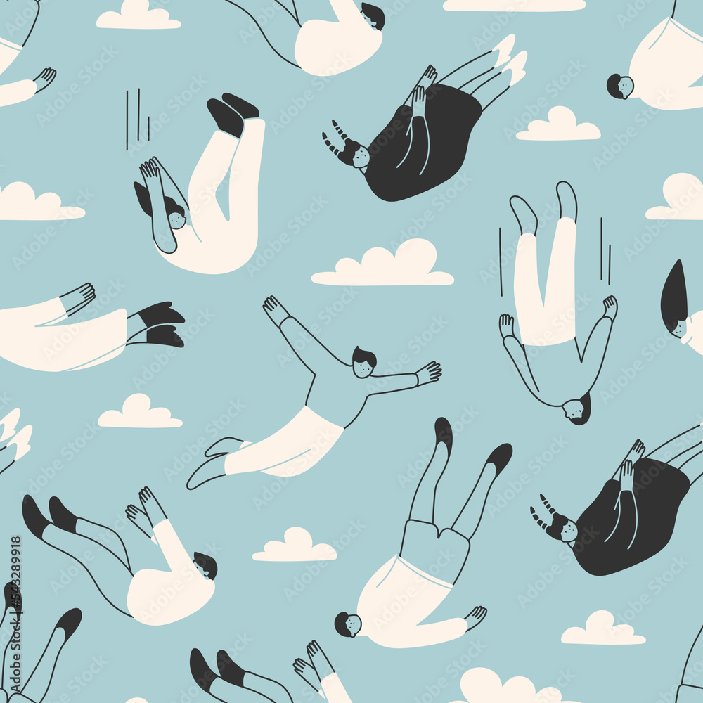 Various falling people. Diverse male and female characters. Hand drawn ...