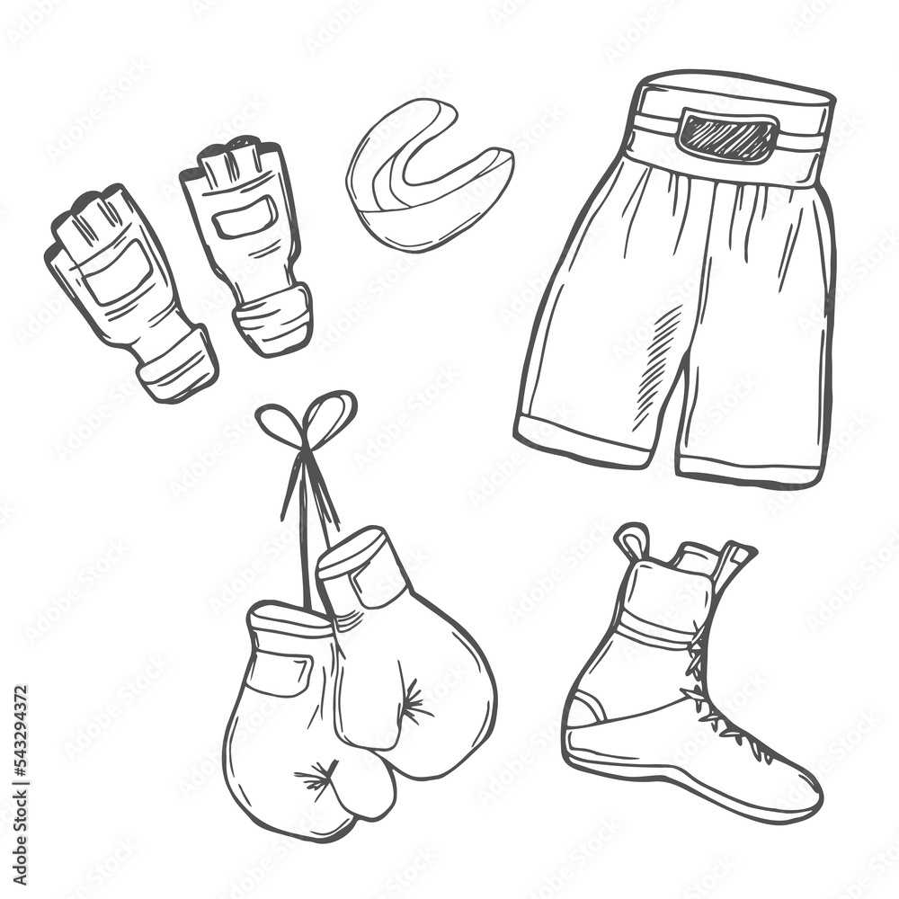 Hand drawn doodle boxing icons set. Vector illustration. Sketchy sport ...