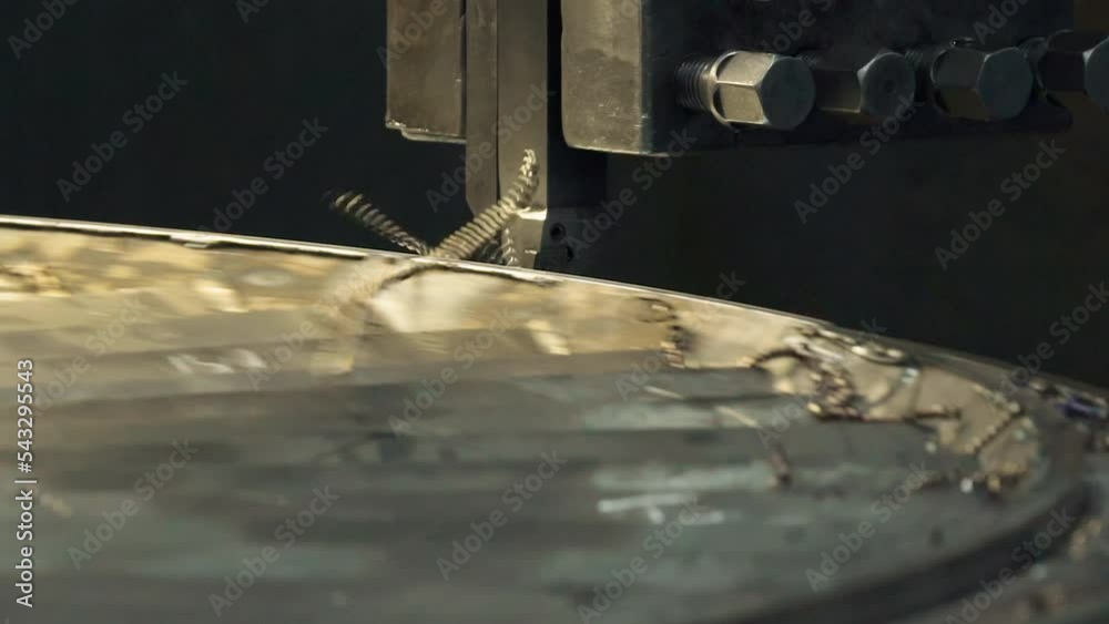 Automated Lathe Machine Creates Metal Shaving During Process Of Work ...