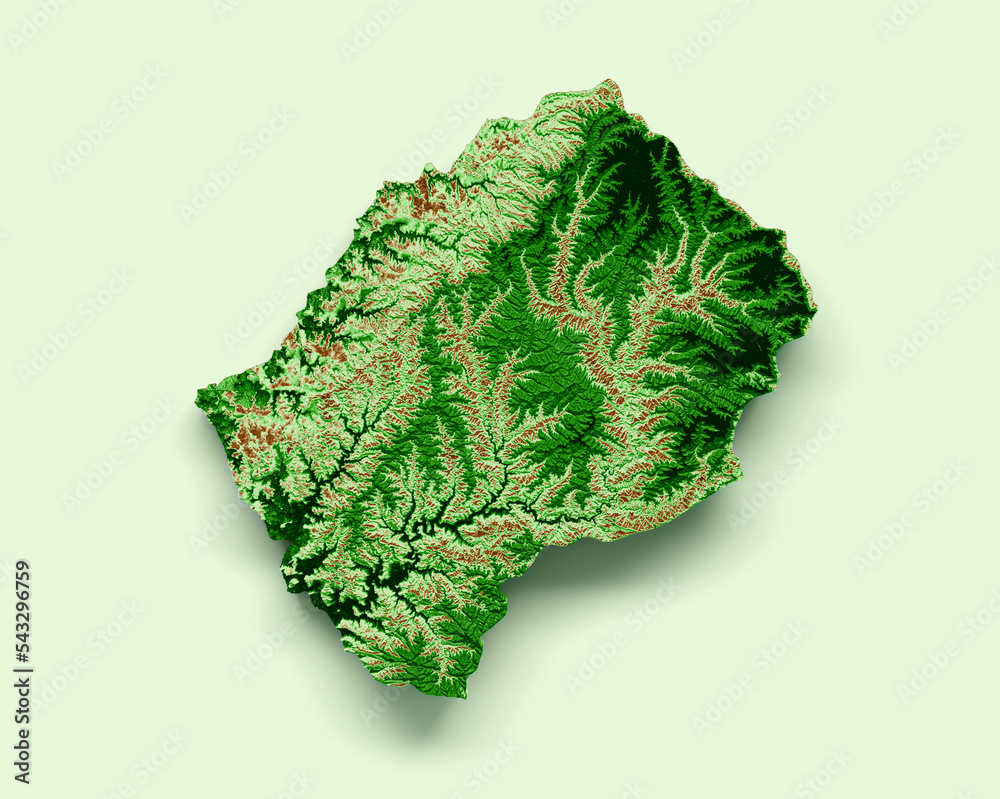 Lesotho Topographic Map 3d realistic map Color 3d illustration Stock ...