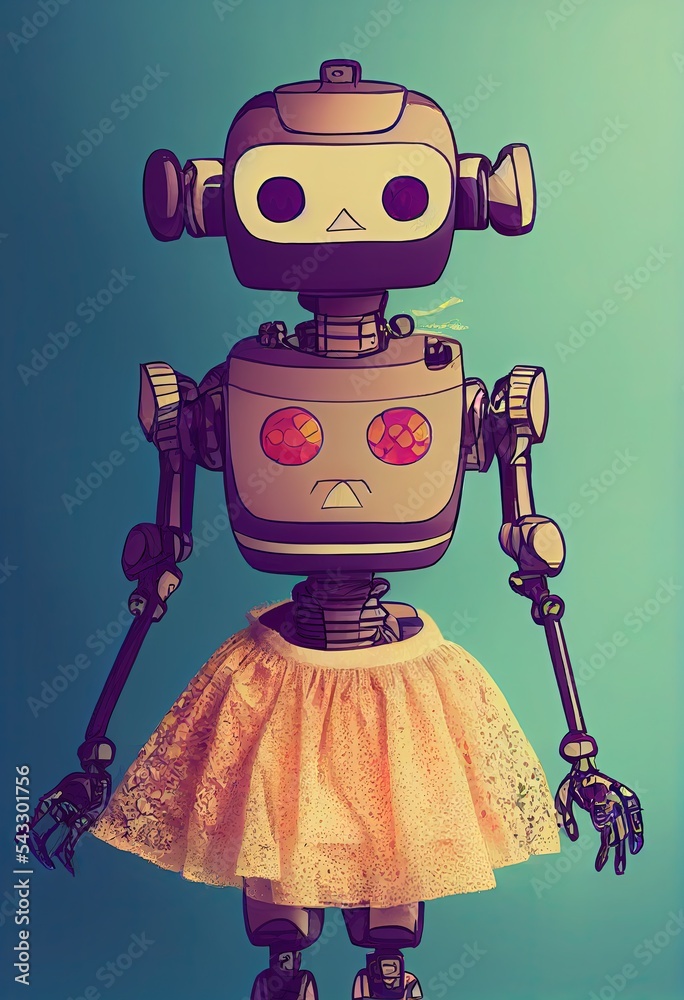Cute robot girl wearing skirts, fantasy world girly robot fashion ...